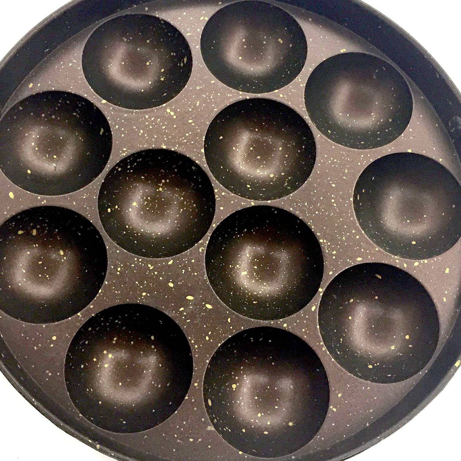 YADNEH Nonstick Appam Maker 12 Pits Aluminum Appam Patra With Stainless Steel Lid Appa Chetty Paniyaram Pan Patra 1 Spatula 1 Scrubber