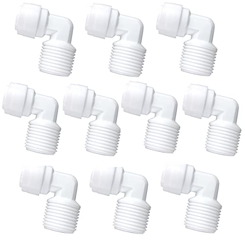 Wesell Union Elbow 3/8" x 1/2"Inch Male Thread Quick Connect Fittings Connection Parts for Water Filters/Reverse Osmosis RO Systems(Pack of 10)