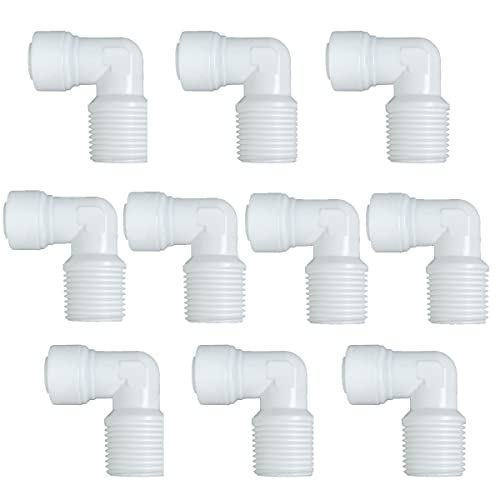 Wesell Water Tube Fitting,Quick Push to Connect,Thread Union 1/4" to 3/8" Male,for RO System,Filter,Drinking,Purifier Pack of 10(L-Type)