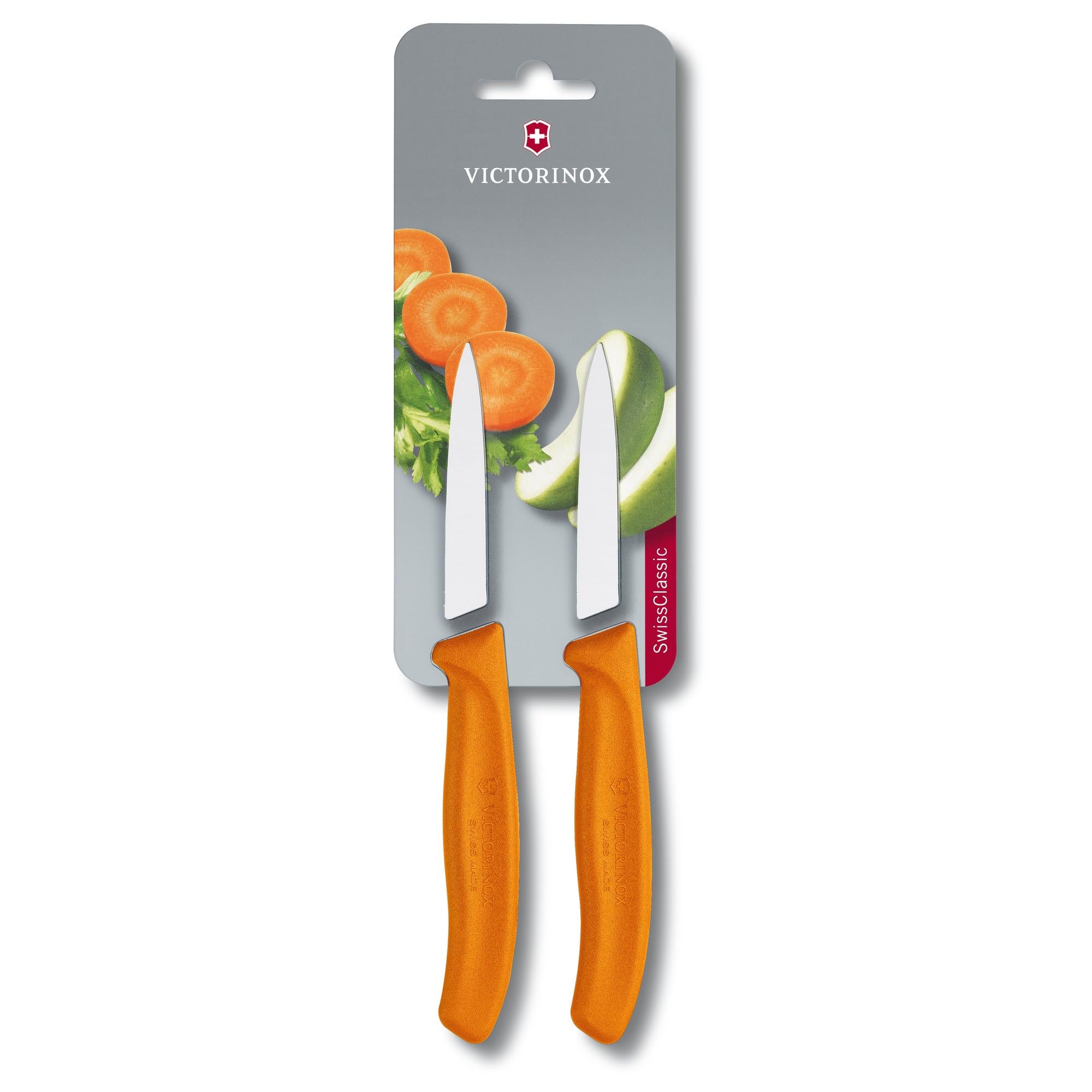 Victorinox Swiss Classic 2 Piece Paring Knife Set Straight Edge Pointed Tip - Orange