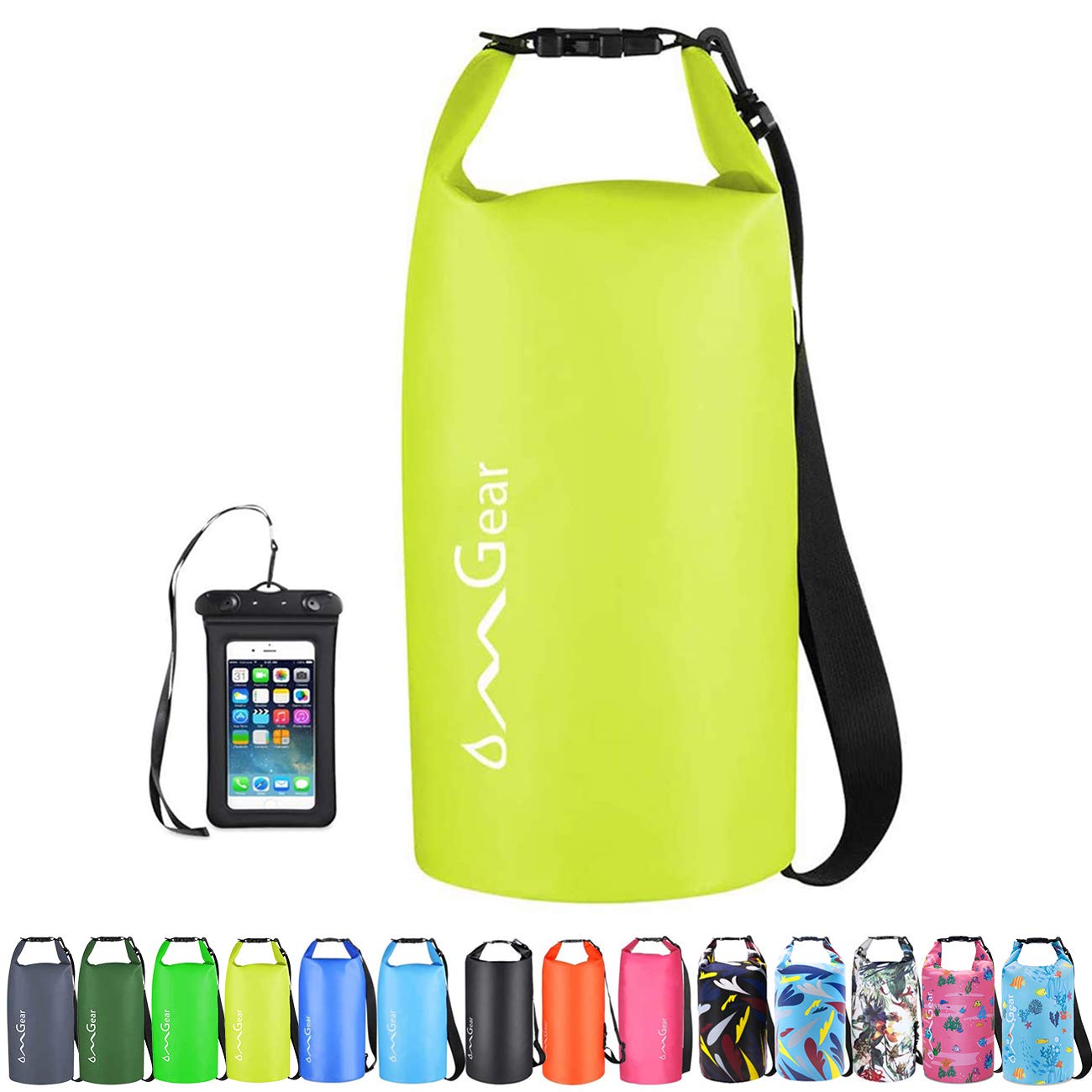 OMGear Waterproof Dry Bag Backpack Waterproof Phone Pouch 40L/30L/20L/10L/5L Floating Dry Sack for Kayaking Boating Sailing Canoeing Rafting Hiking Camping Outdoors Activities (Bright Yellow,20L)