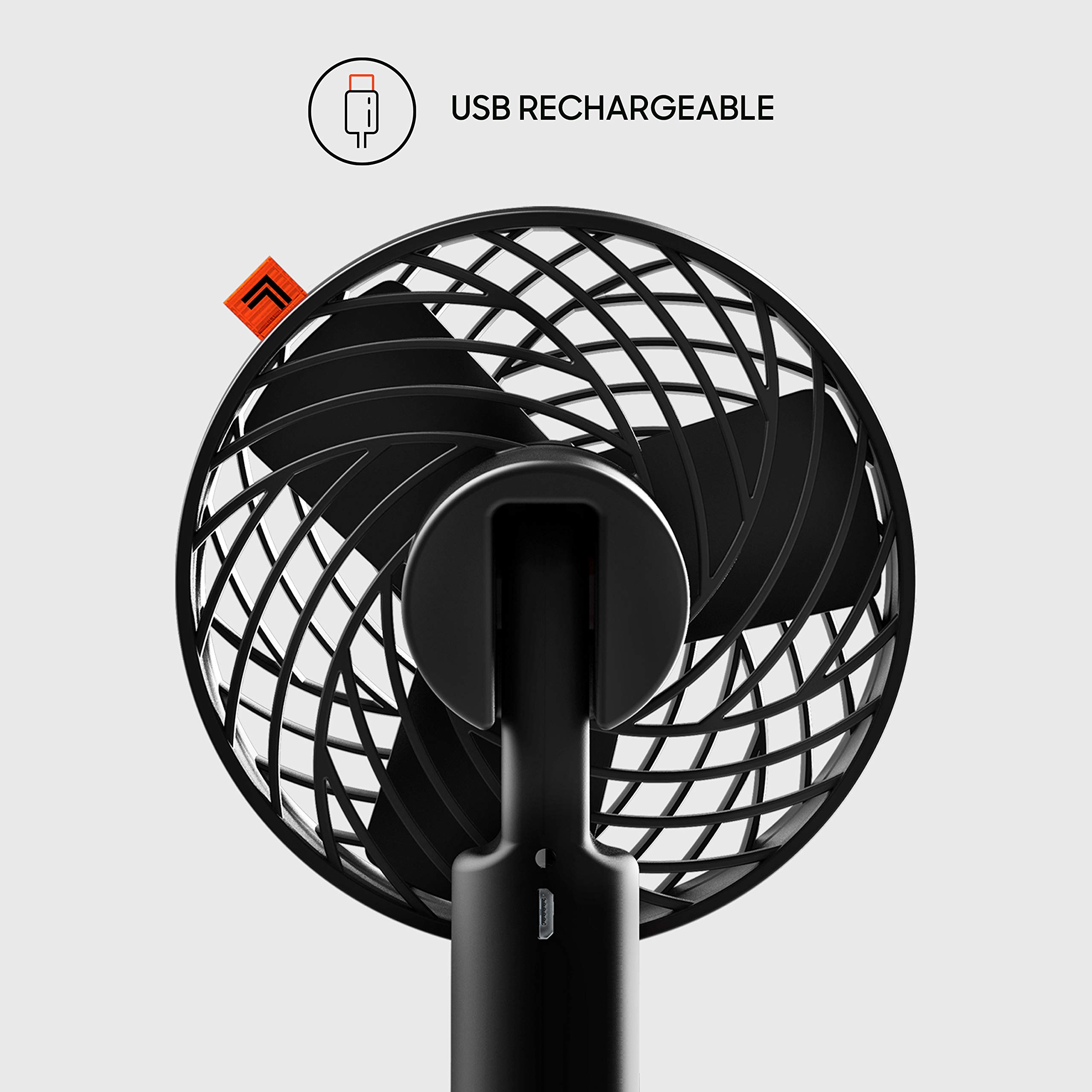 Sharper Image Rechargeable Handheld Personal Fan with 3 Speeds, Black
