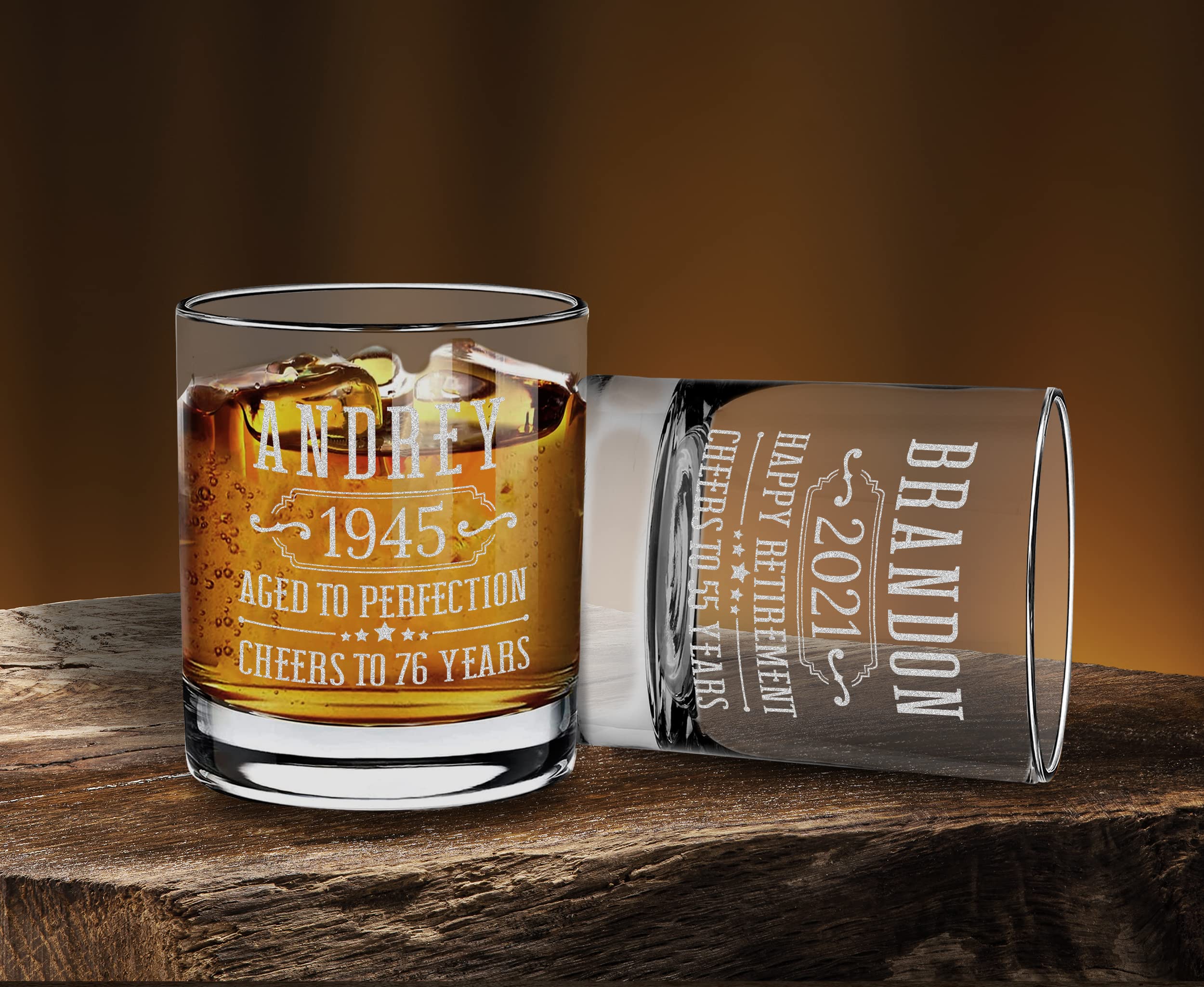 TEEAMORE Personalized Rocks Old Fashioned Initial Whiskey Glass Add Your Name Text Year Cocktail Glasses Gift 10.25oz