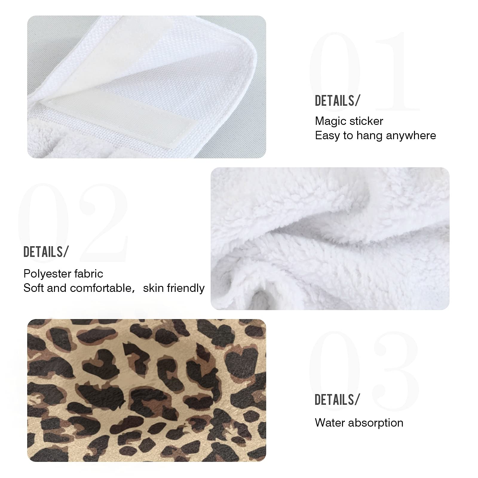 susiyo Brown Leopard Animal Print Hanging Kitchen Towels, 2 Pcs Tie Towel Dish Cloth with Loop for Kitchen Decor