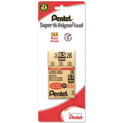 Pentel Refill Super Hi-Polymer Lead, 0.5mm, Fine, 2B, 144 Pieces of Lead (C505BP2B-K6)