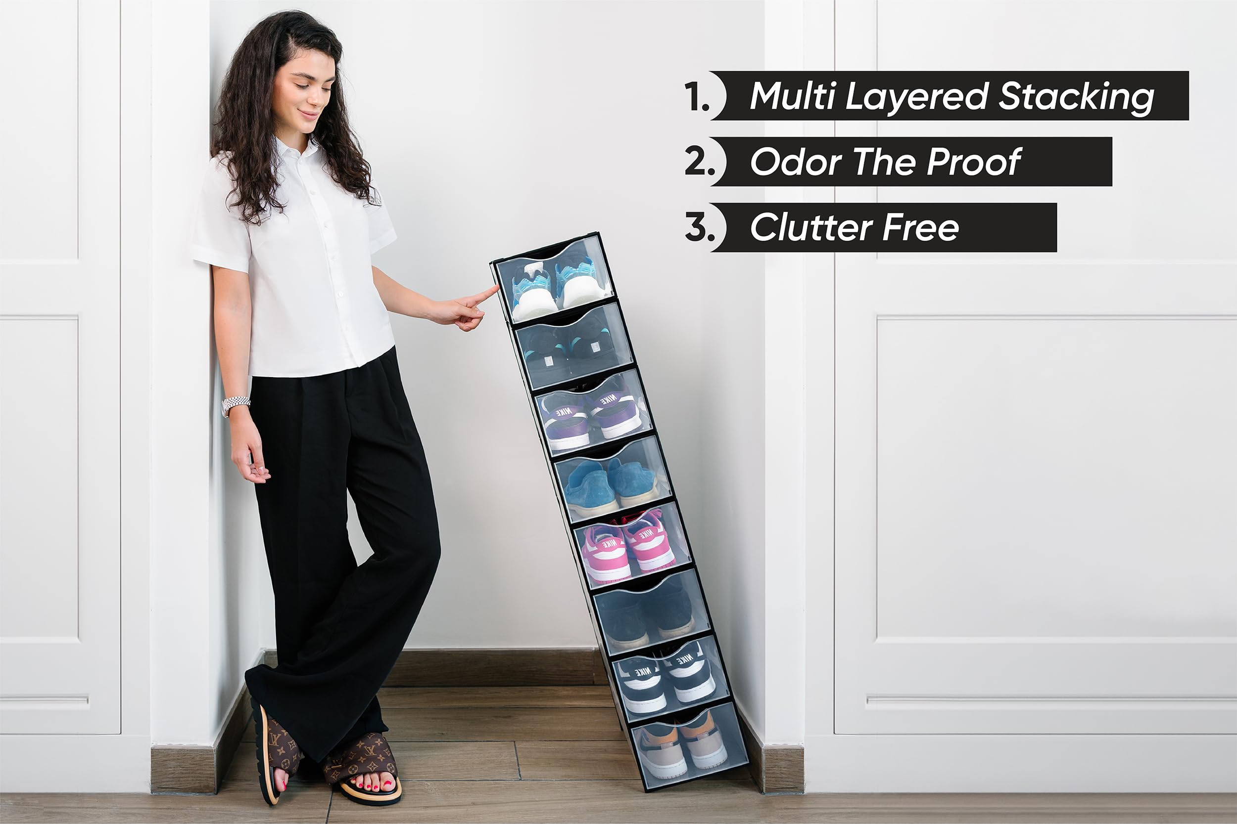 Shoe Storage Cabinet: Closet Organizer and Storage Solution - Shoe Organizer for Closet, Organizador de Zapatos, closet shoe organizer, shoe box, clear shoe boxes stackable, 12 packs + FREE EBOOK !