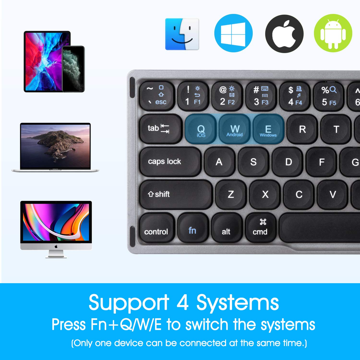 Samsers Foldable Bluetooth Keyboard with Numeric Keypad Full Size Portable Wireless Keyboard with Holder, Rechargeable Pocket Folding Keyboard for iOS Windows Android Phone Tablet Laptop - Dark Grey