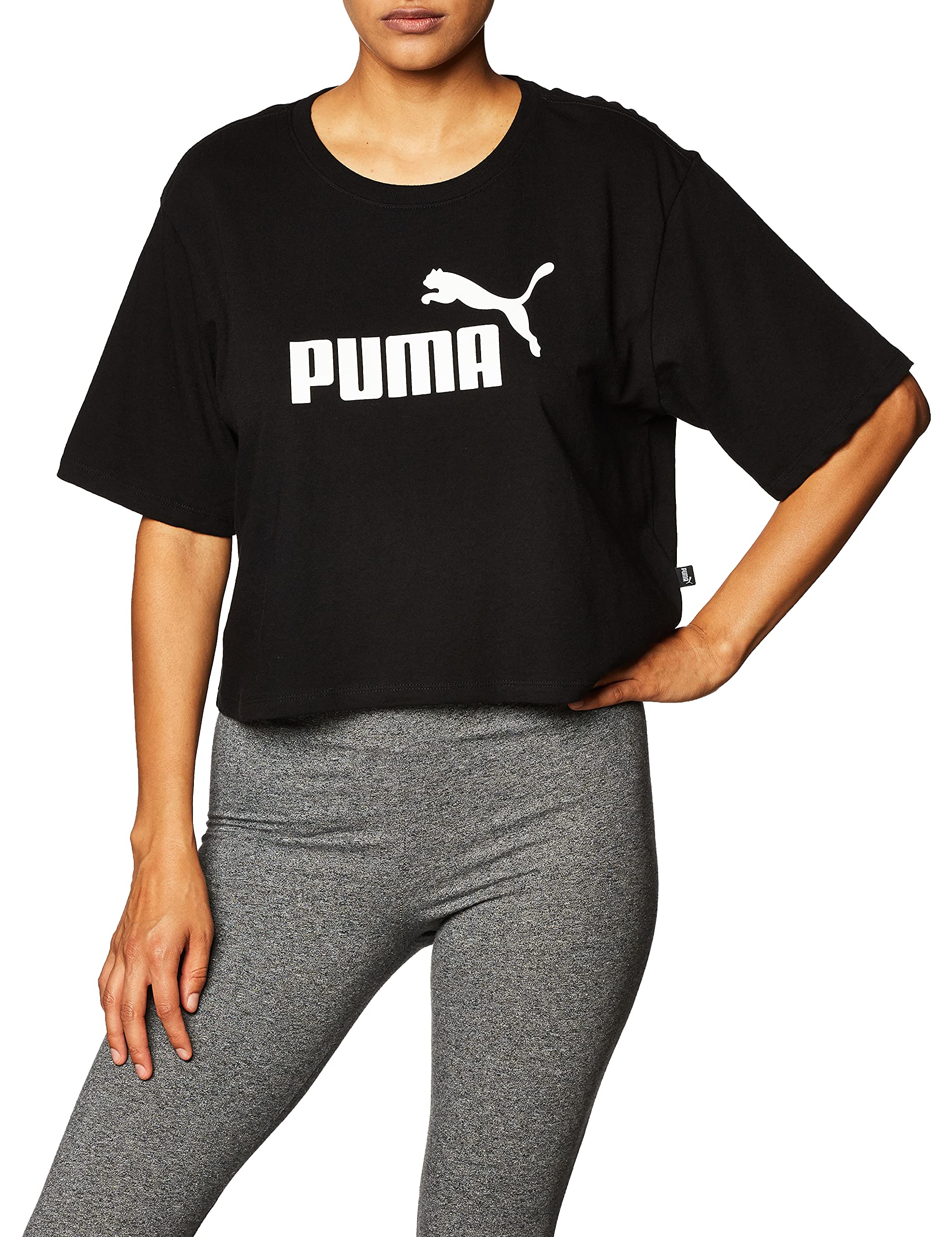 PUMA Women's Essentials+ Cropped Tee, Black, Medium
