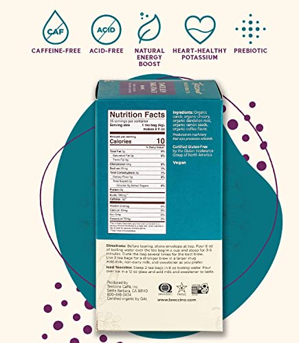 Teeccino Dark Roast Dandelion Tea - Rich & Roasted Herbal Tea That’s Caffeine Free & Prebiotic with Detoxifying Dandelion Root, 25 Tea Bags (Pack of 3)