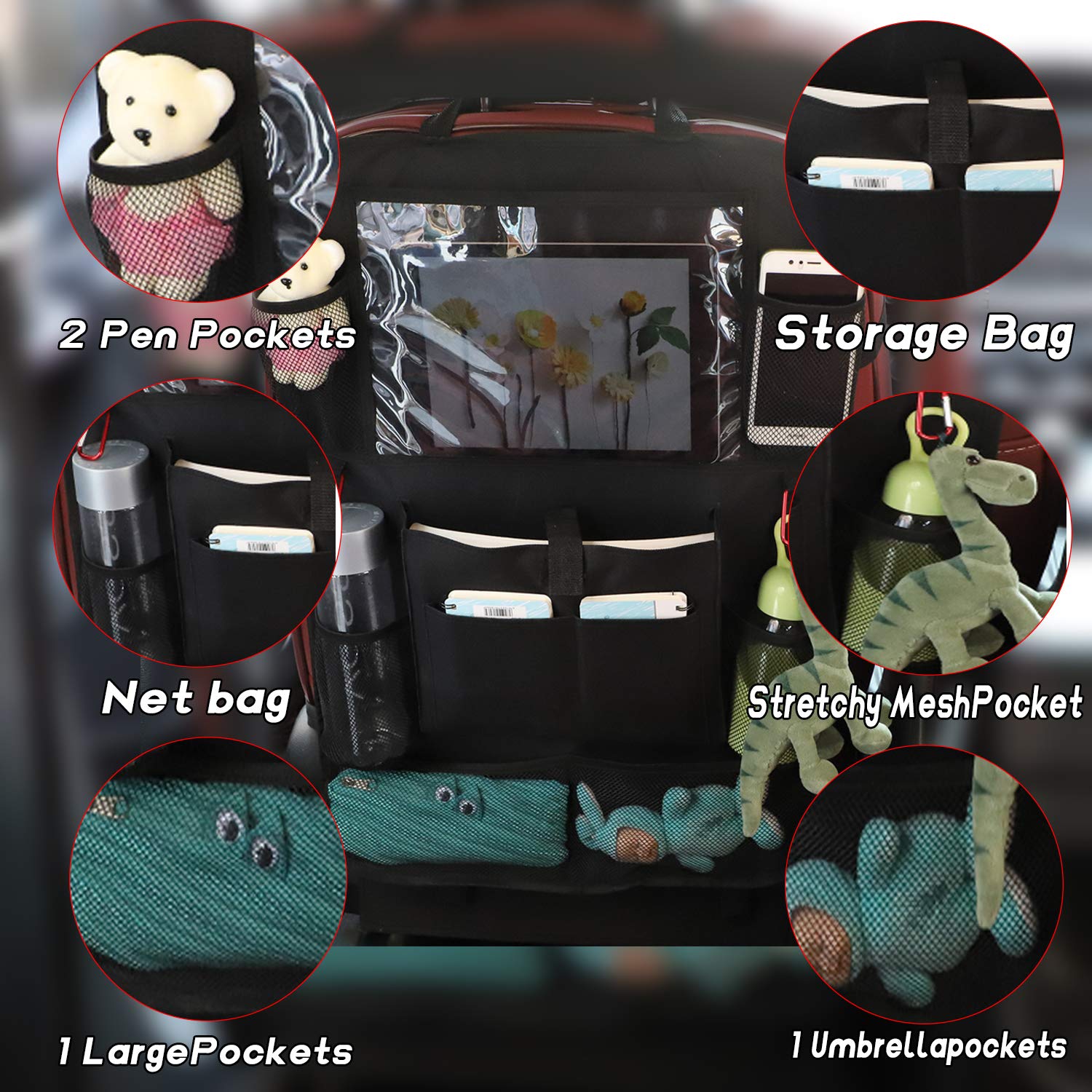 omotor 4PCS Car Seat Protector Set Tablet Holder Kick Mat Cover Car Backseat Organizer for Kid & Toddlers Baby Carseat Cover (2 Sets)