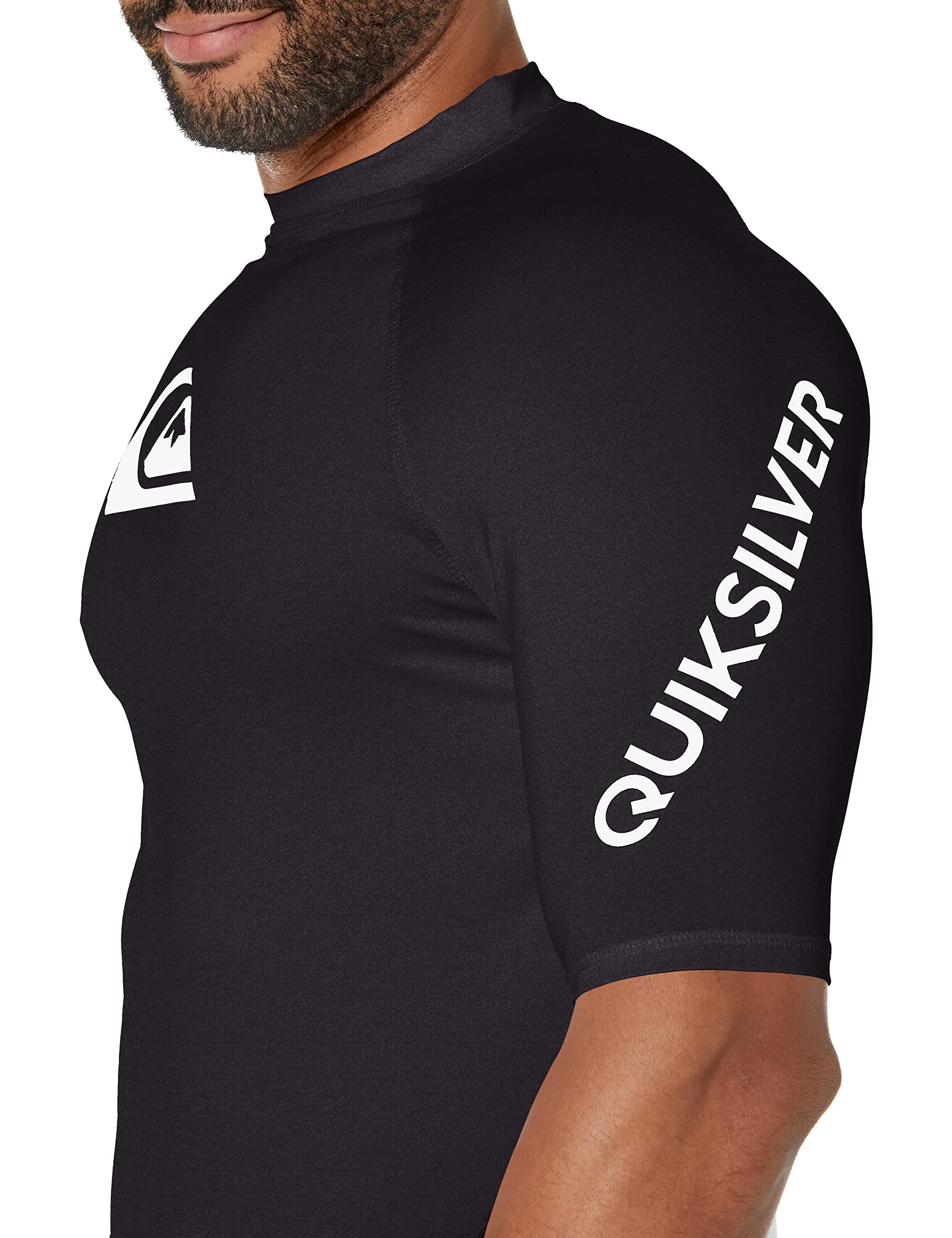 Quiksilver mens All Time Short Sleeve Rashguard Upf 50 Sun Protection Surf Rash Guard Shirt, Black, Medium US
