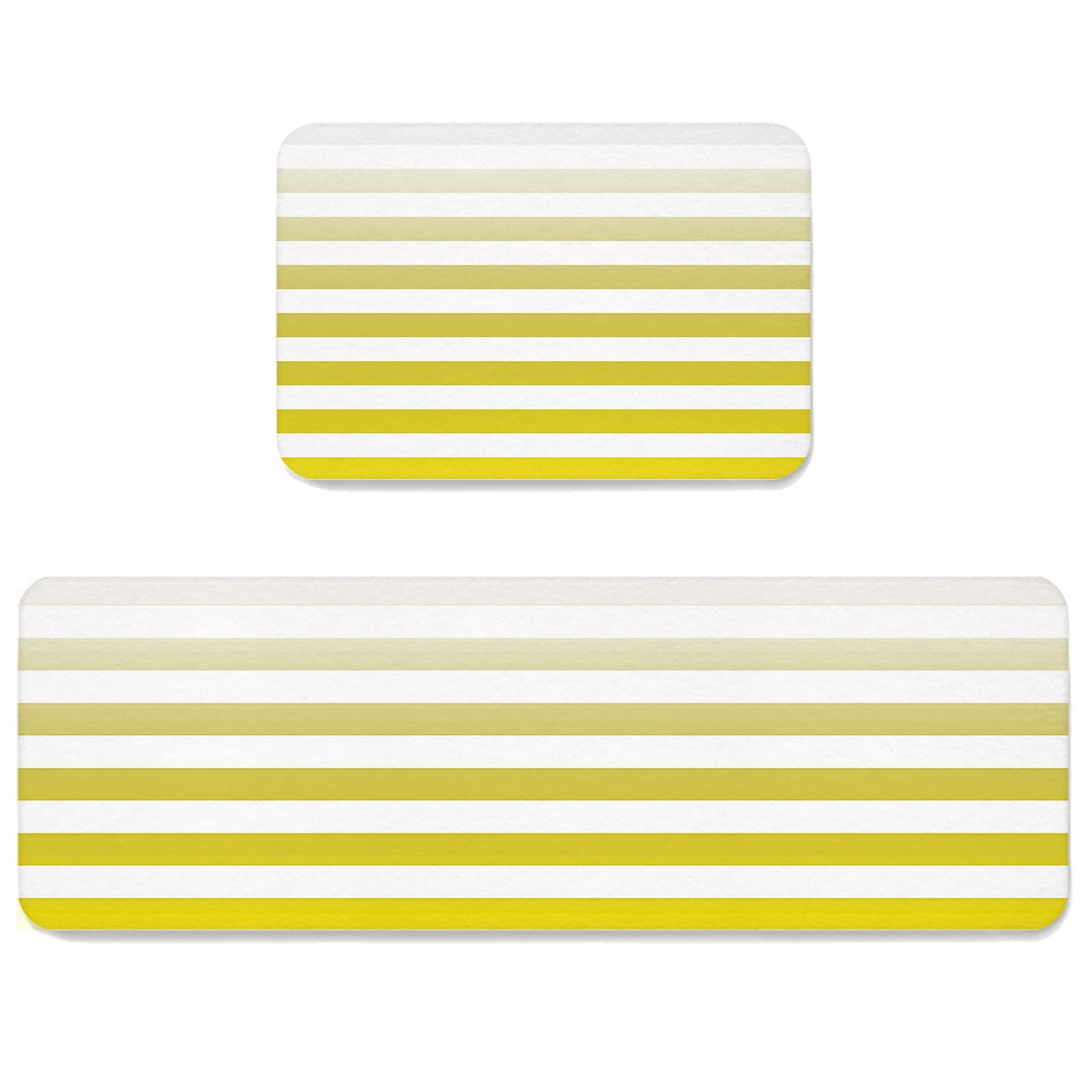 Yellow White Striped Kitchen Mat Set of 2, Cushioned Anti-Fatigue Kitchen Rugs, Waterproof & Non-Slipping Kitchen Mat for Floor, Durable Kitchen Rugs and Mats for Kitchen & Laundry, Gradient Color