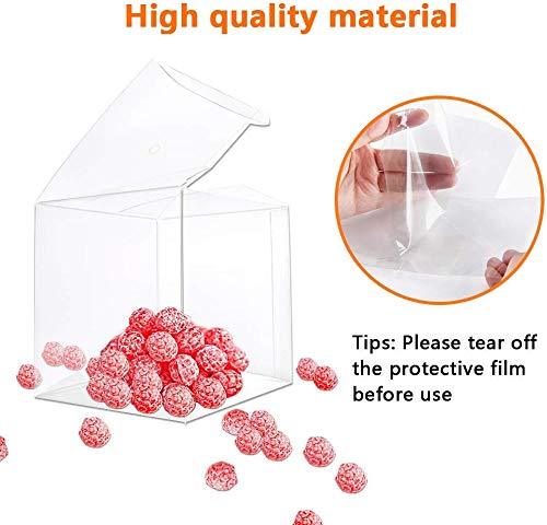 XP-ART 30 Pcs Candy Apple Boxes with Bamboo Apple Sticks, Clear Caramel Apple Box Plastic Gift Cookie Makaron Cupcake Packaging for Treats, Party Favors, 4" L x 4" W x 4" H