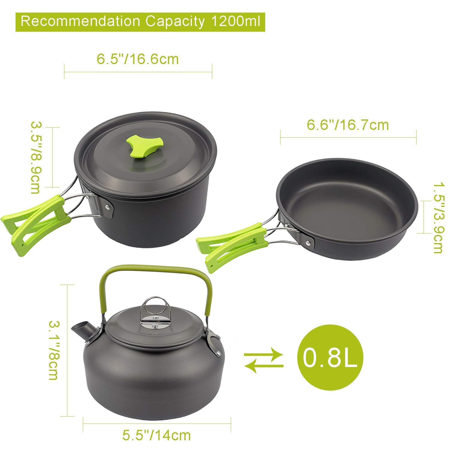 Peidesi Camping Cookware Mess Kit, Portable Camp Stove Pots and Pans Set, Carabiner, Folding Knife, Fork Spoon Kit, Carry Mesh Bag,Teapot for Backpacking, Outdoor Camping, Hiking and Picnic(16Pcs)