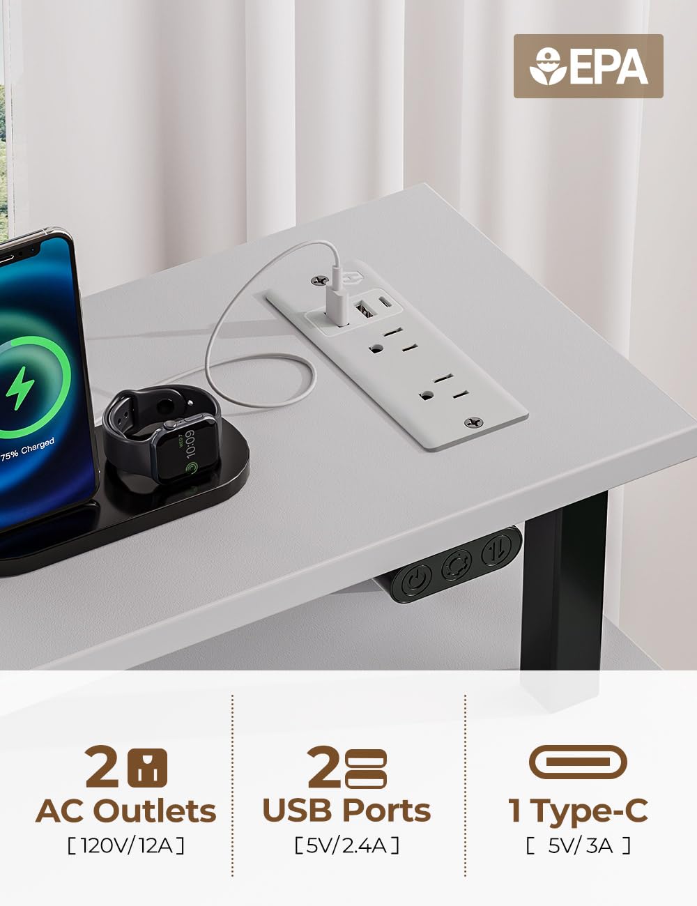 Rolanstar Computer Desk with Power Outlets & LED Light, 55 inch Home Office Desk with Drawers and Storage Shelves, Writing Desk with Monitor Stand, Modern Work Study Desk for Home Office, White