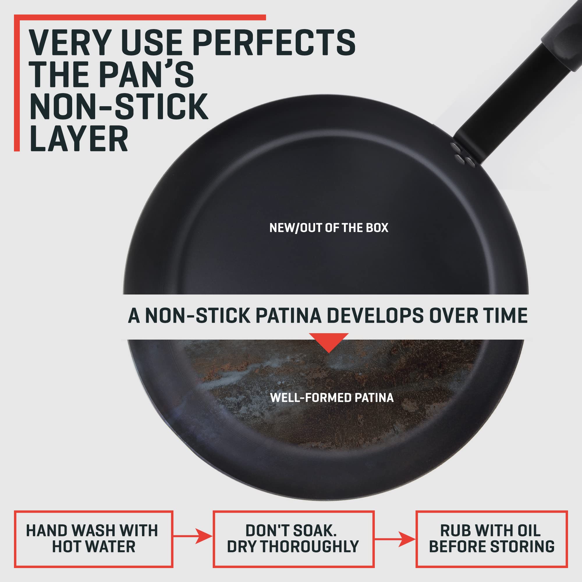 Uno Casa Carbon Steel 12 Inch - Non-Stick Blue Frying Pan with Universal Lid, Quick Heating Skillet - Chef Pan with Removable Silicone Handle