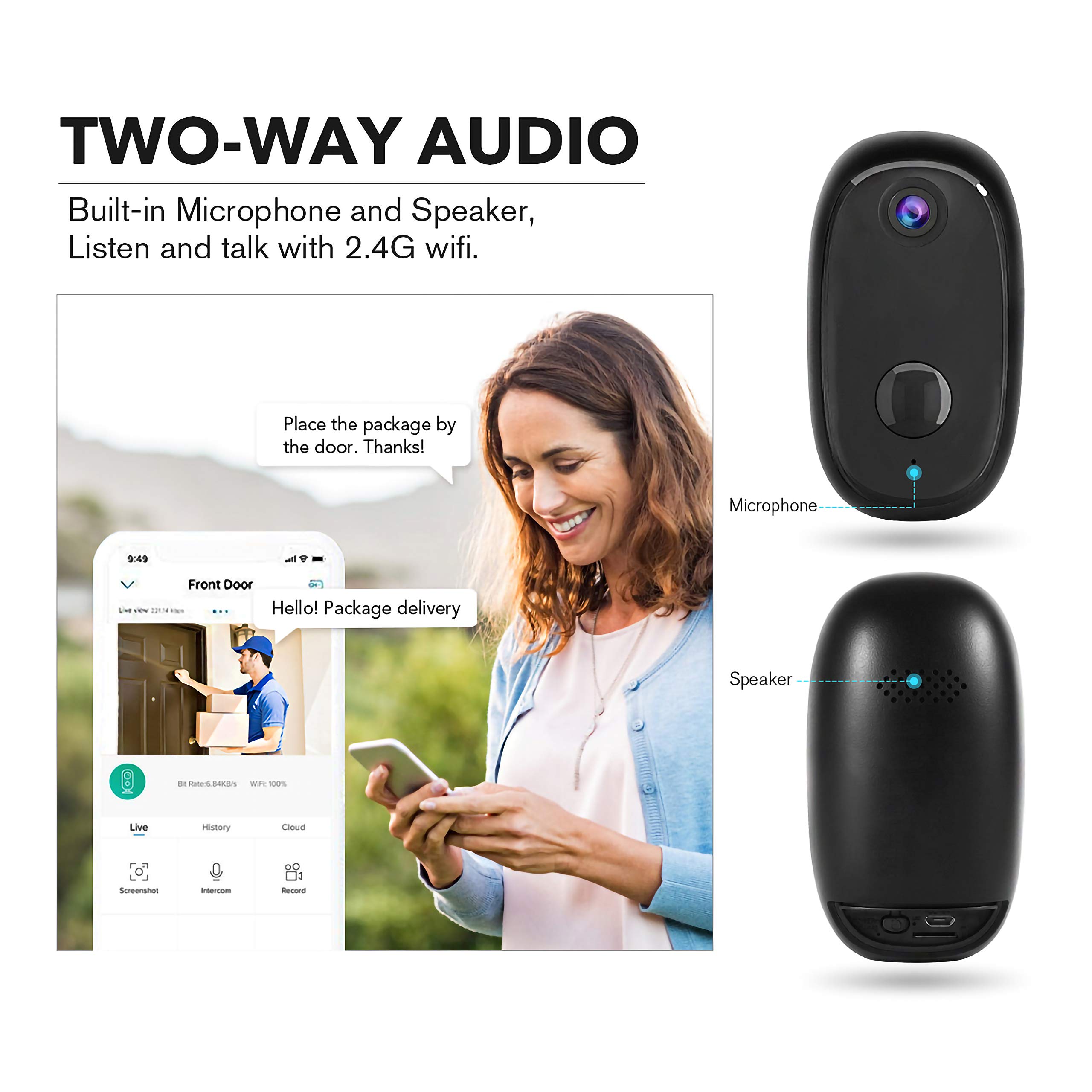 Security Camera Outdoor Wireless, Rechargeable Battery-Powered Home Security Camera, Surveillance WiFi 1080P Camera, with 10000mAh Battery PIR Motion Detection, 2-Way Audio, Night Vision//Waterproof