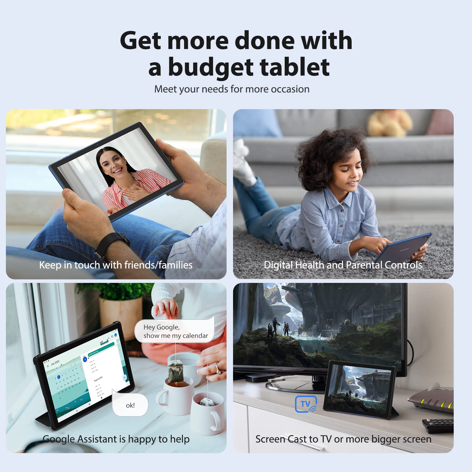 YOTOPT Android 12 Tablet, 10 inch Tablets 4GB RAM, 64GB ROM 1TB Expand, Android Tablet IPS HD Touch Screen, Dual Camera, Bluetooth, Parent Control, WiFi Tablet, Blue