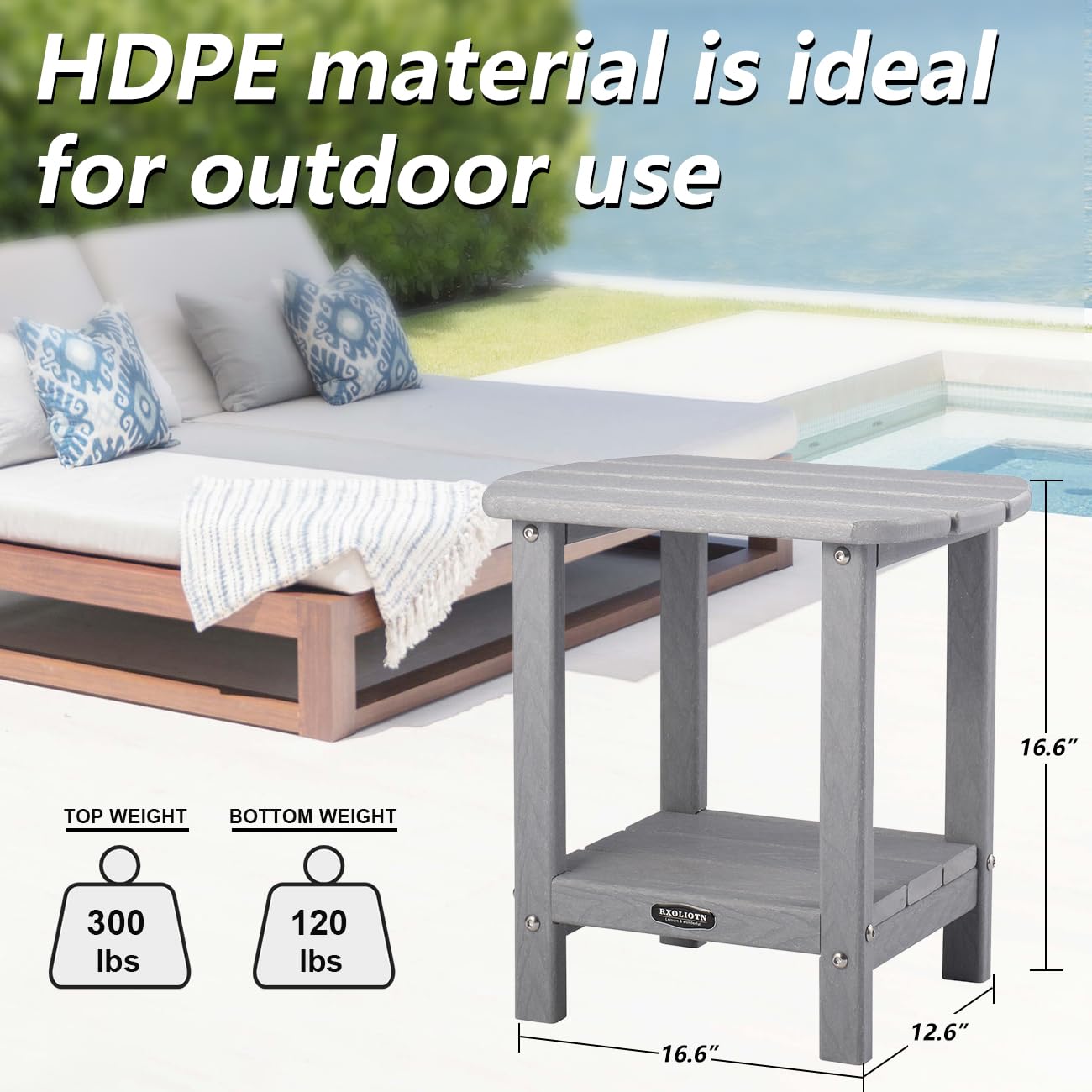 RXOLIOTN Adirondack Outdoor Side Table, Plastic Grey Wood-Grain Weather-Resistant Side Table, Small Modern Poly End Table for Patio, Lawn, Porch
