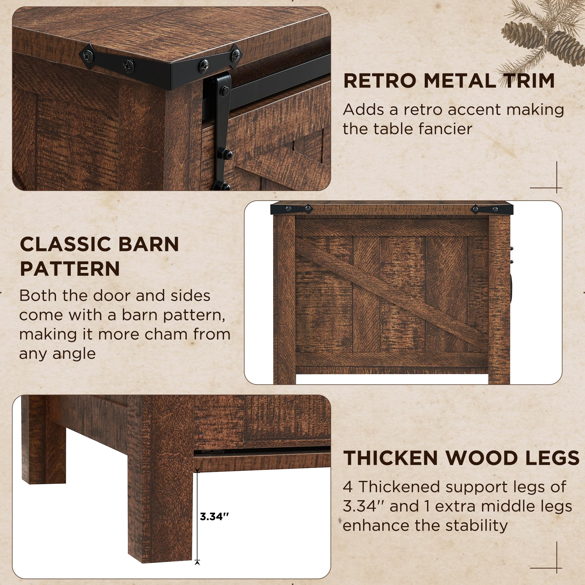 OKD Farmhouse Coffee Table, 48" Storage Center Table with Sliding Barn Doors, Rustic Wood Rectangular Cocktail Table with w/Adjustable Shelves for Living Room, Reclaimed Barnwood Color
