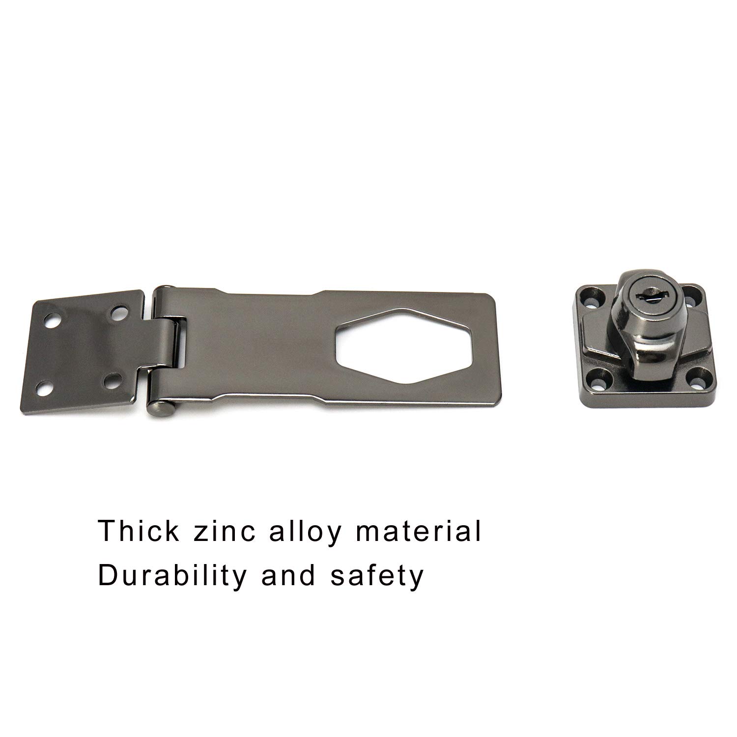 QWORK Keyed Hasp Locks, 4" Twist Knob Cabinet Knob Lock Keyed Locking Latch Safety Lock with Mounting Screws for Cabinets, Drawers, Toolboxes, Mailboxes, Black