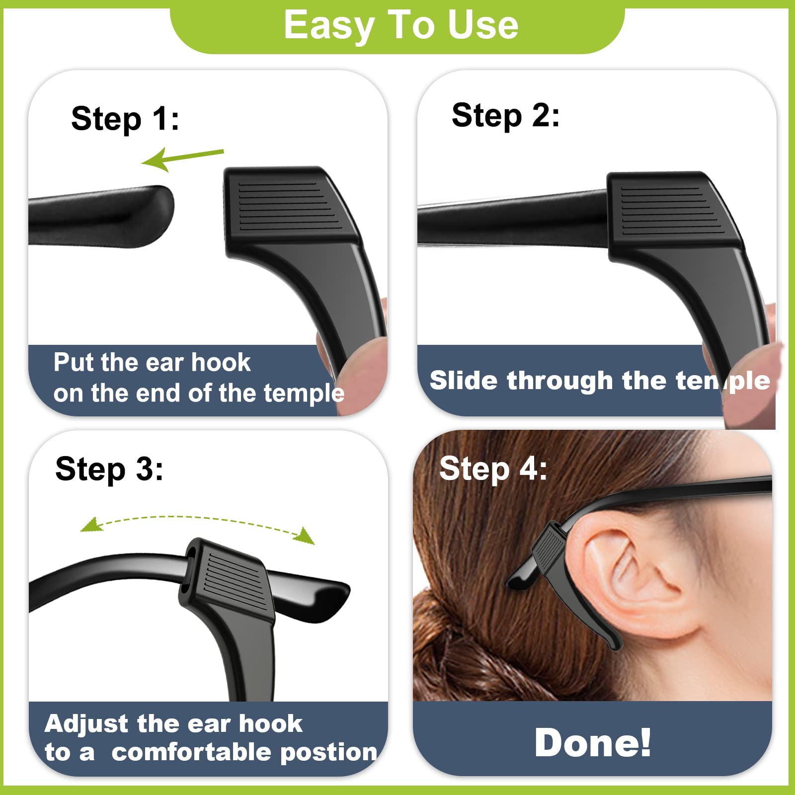 SMARTTOP Anti-Slip Eyeglass Ear Grips Hook Comfortable Silicone Elastic Eyeglasses Temple Tips Sleeve Retainer-For Eyewear Sunglasses Spectacles Glasses,Sports Eyeglasses 14 Pairs (Black)