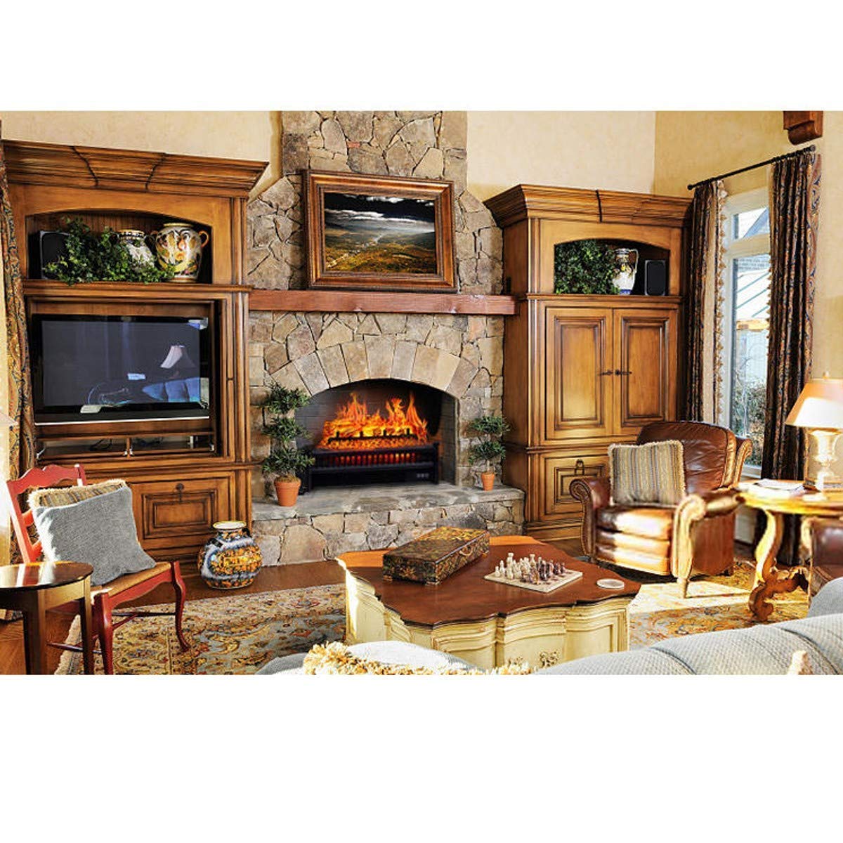 OQHAIR Electric Fireplace with Wood Stove Electric Stove Fire Pit Heating with Flame Effect ding and Portable with Overheating Protection for Quickly Heating Up A Room 18
