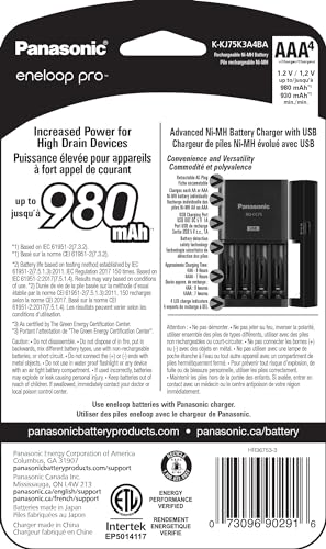 Panasonic K-KJ75K3A4BA Advanced Battery Charger with USB Charging Port and 4AAA eneloop pro High Capacity Rechargeable Batteries