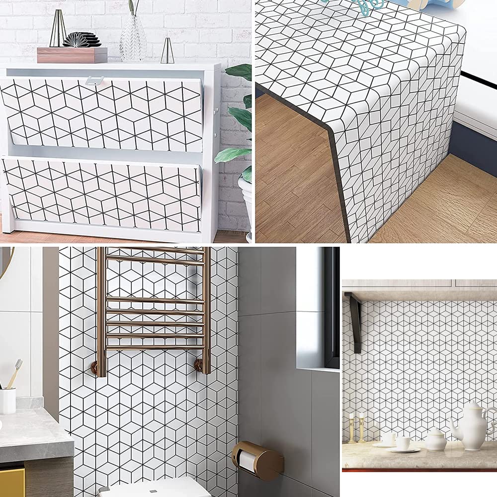 Yifasy Shelf Liner Black Cube Self-Adhesive Drawer Paper Furniture Protector Redo L Shaped Desk 118x17.7 Inch
