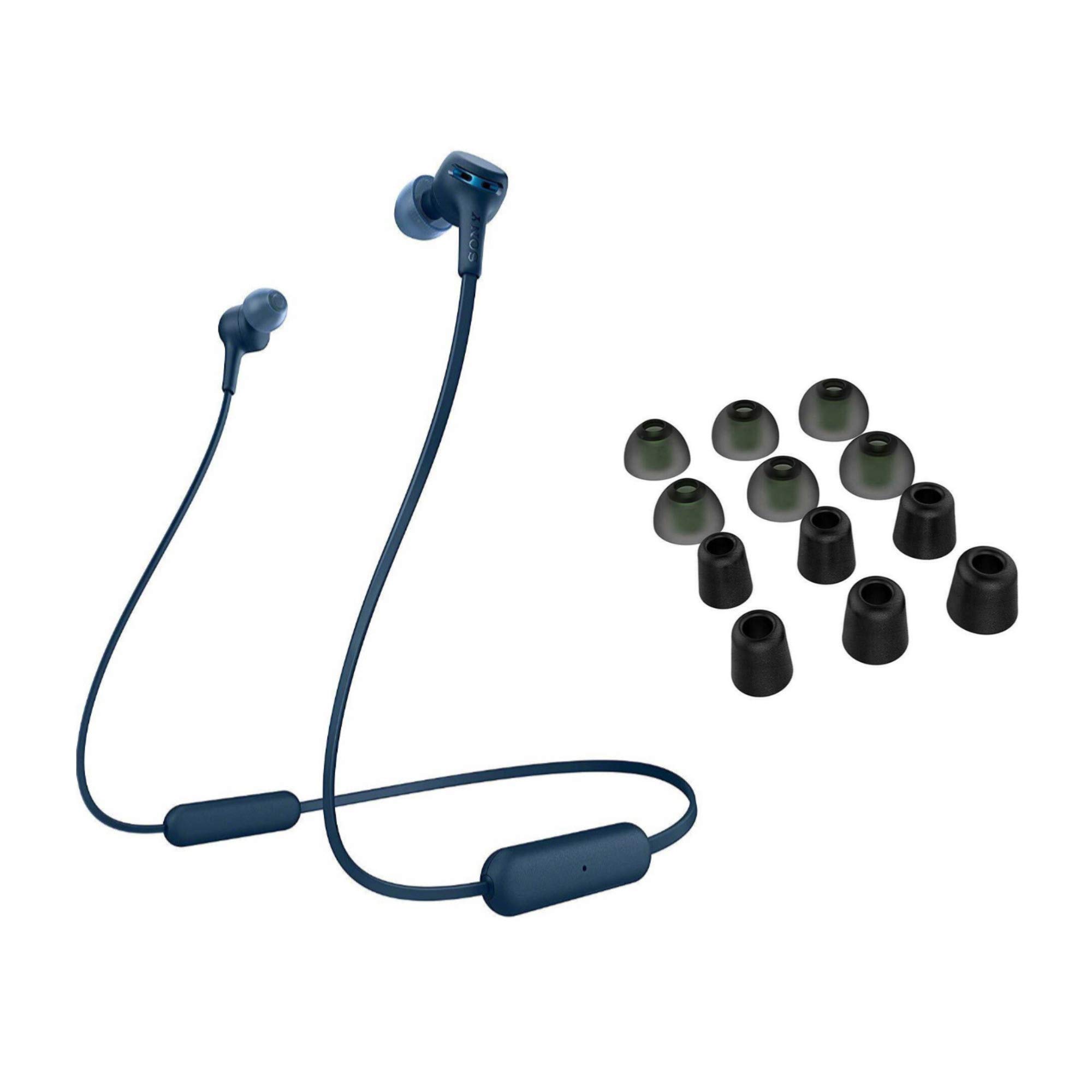 Sony WI-XB400 Extra Bass Wireless In-Ear Headphones (Blue) with Knox Gear Noise Isolating Memory Foam Tips & Silicone Earbuds (6 Pairs with case) bundle (2 Items)