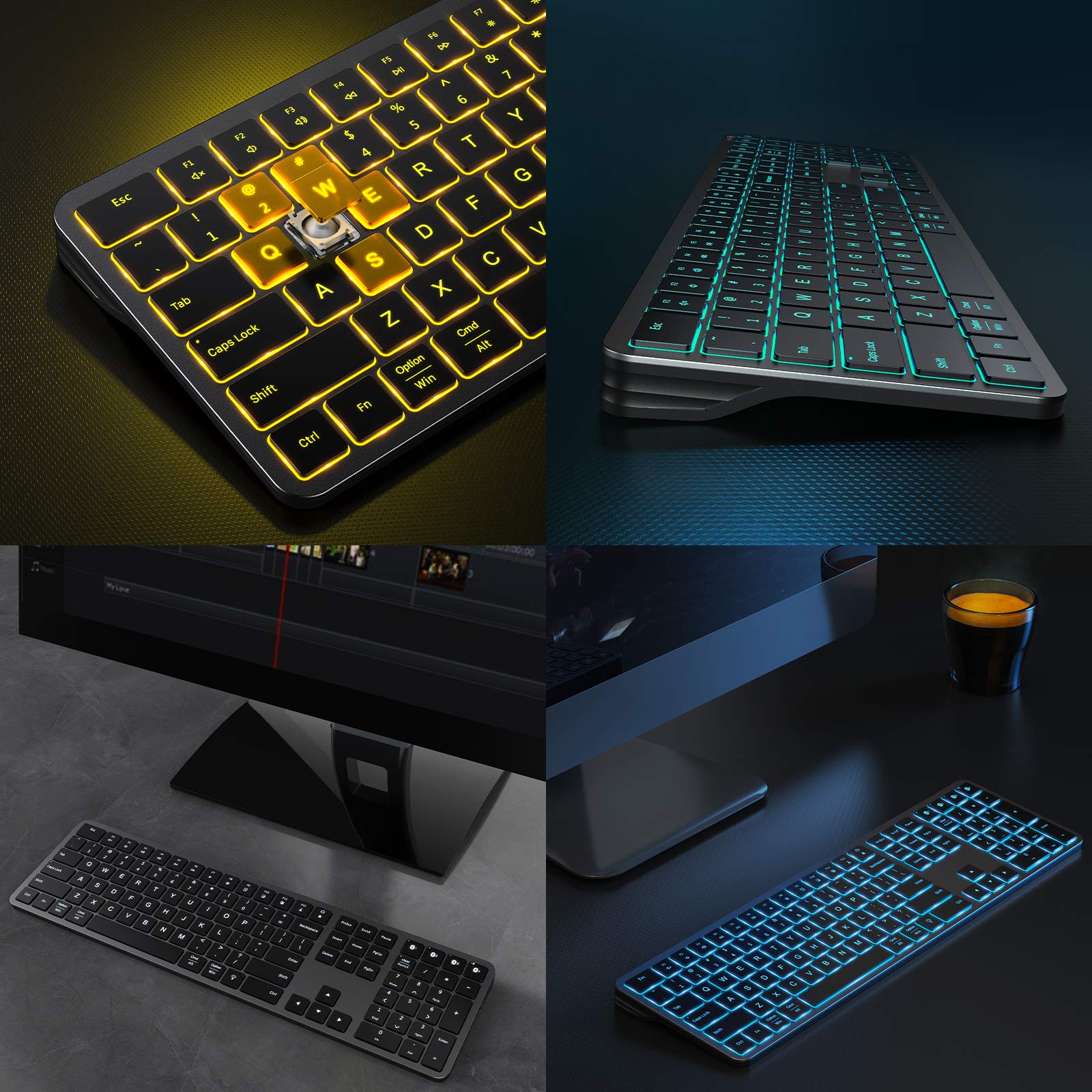 seenda Backlit Bluetooth Keyboard for Win & Mac, Multi-Device Slim Rechargeable Keyboard, Backlit Wireless Keyboard Compatible for Win 8/10, Laptop, Tablet, MacBook Air/Pro, iPad - Black Gray