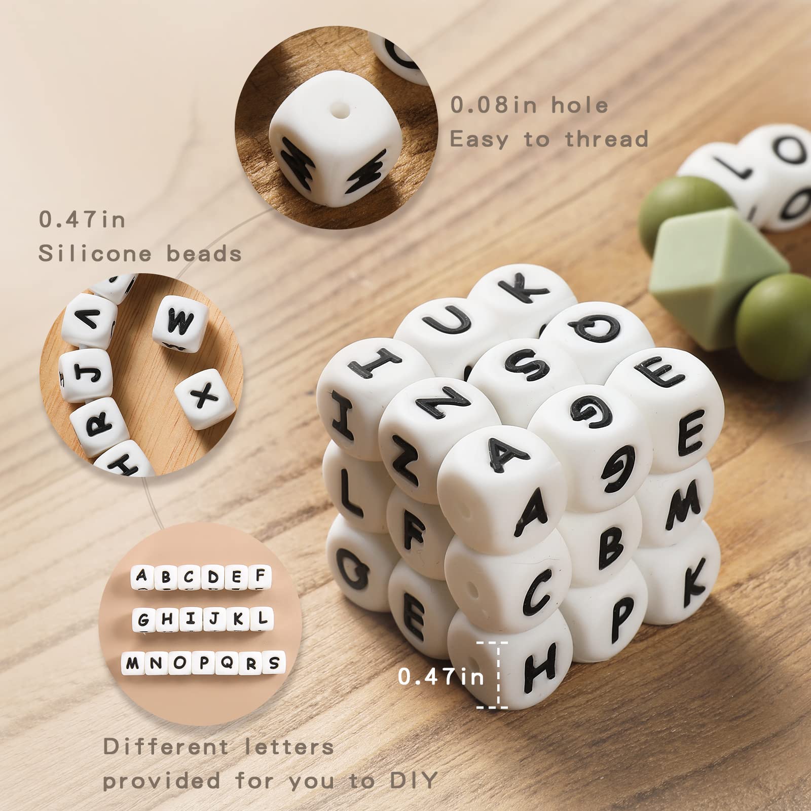 Promise Babe 104PC 12MM Letter Beads for DIY Necklace Bracelet Making Silicone Beads Baby Nursing Jewelry Accessory
