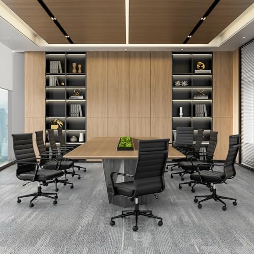 Okeysen White Office Desk Chair, Pure White Ergonomic Leather Modern Conference Room Chairs, Executive Ribbed Height Adjustable Swivel Rolling Chair for Home Office.