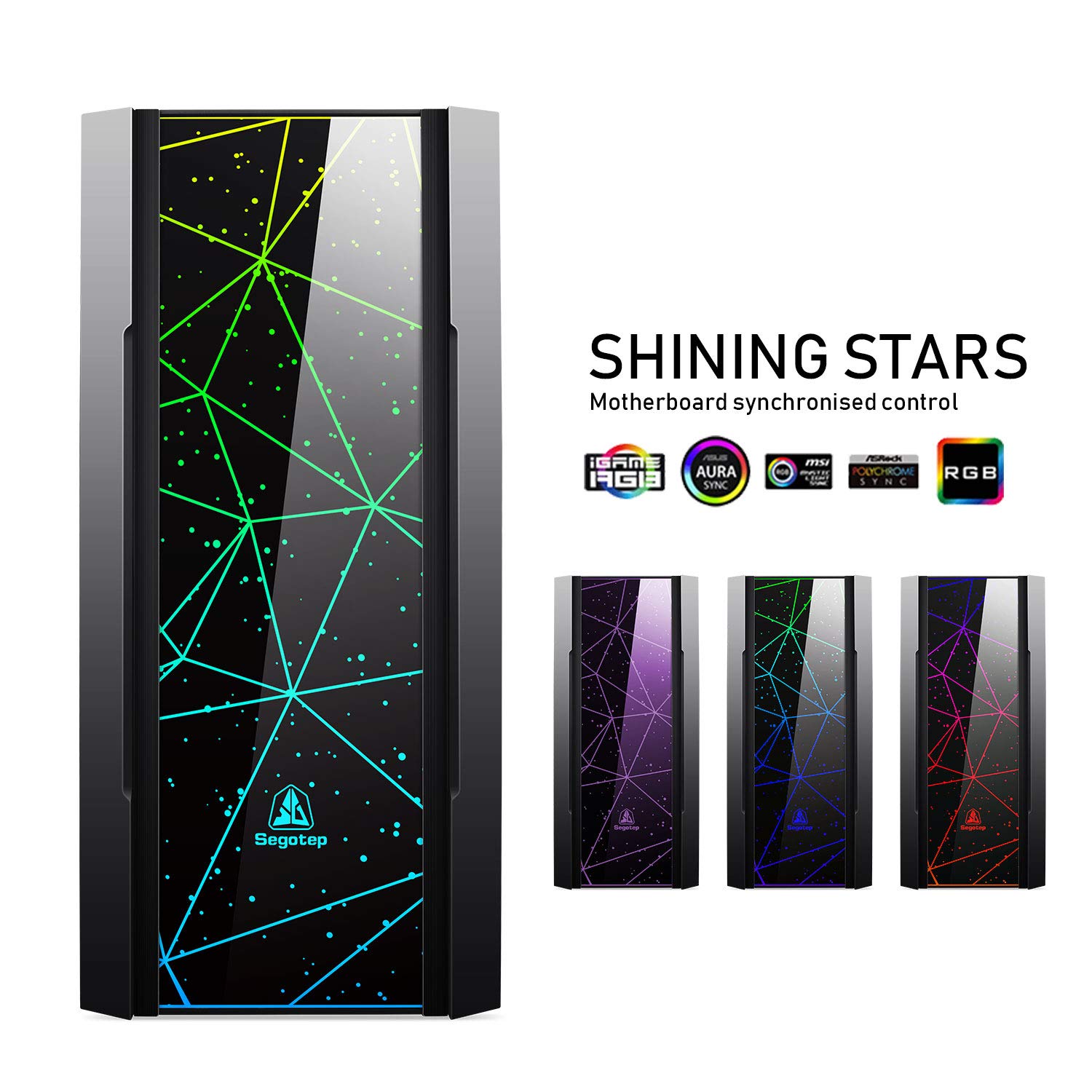 Segotep Phoenix ATX Black Mid Tower PC Gaming Computer Case USB 3.0 Type-C Ports/Graphics Card Vertical Mounting with Tempered Glass & RGB Front Panel (PC Case ONLY)