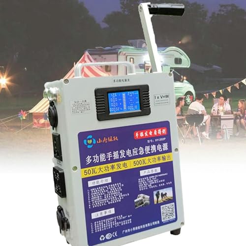 Portable Hand Crank Generator, 500W Small Outdoor Generator, Emergency Power Supply with USB Plug AC/ 46800mAh Charging for Phones Laptops, for Outdoor Camping,