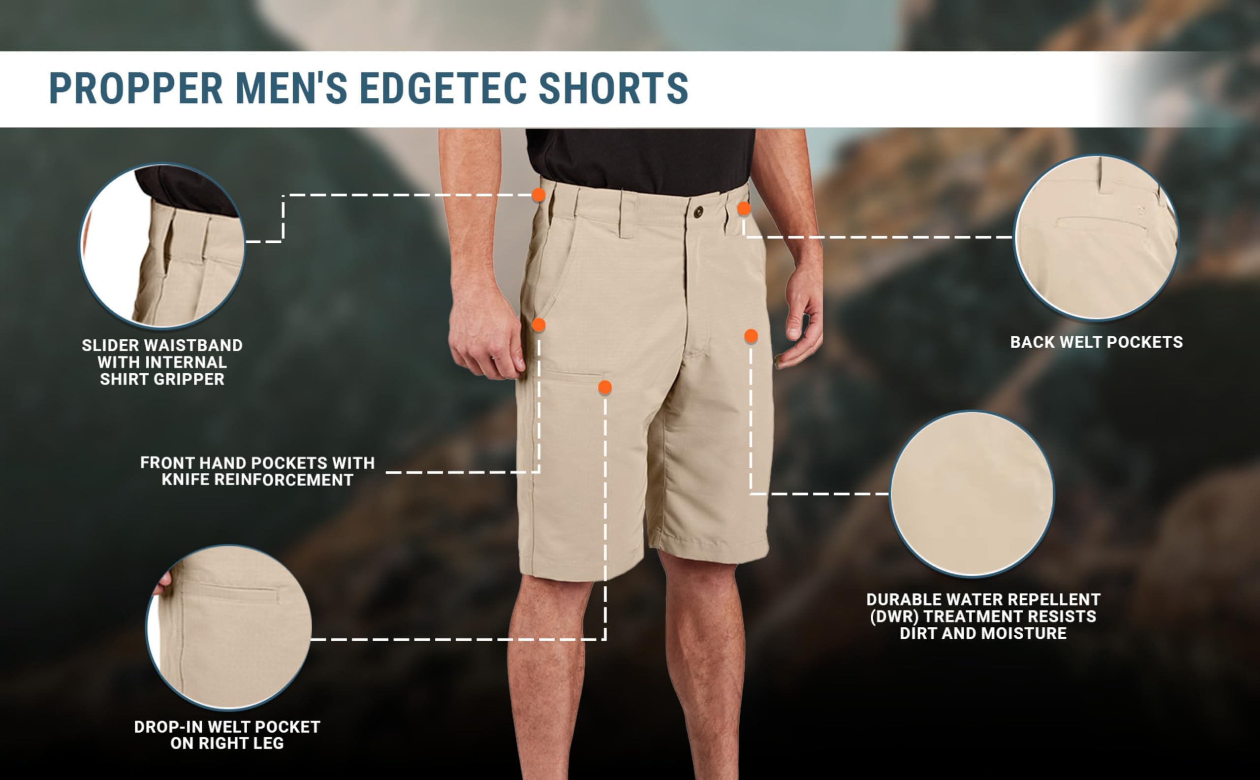 Propper Men's Edgetec Shorts, Black, 50 UNHEMMED