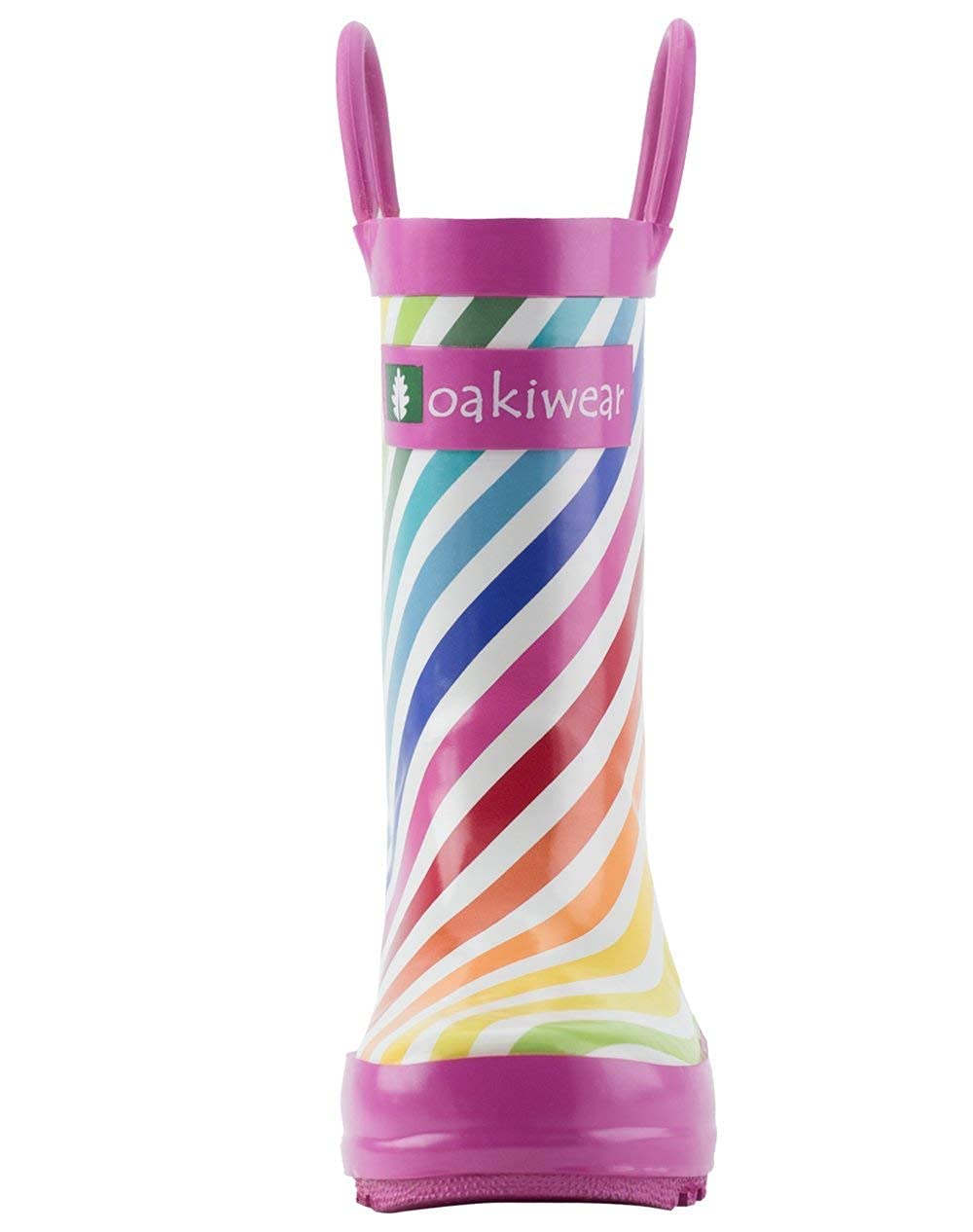 OAKI Kids Rain Boots with Easy-On Handles, Rainbow Stripes, 2Y US Big Kid