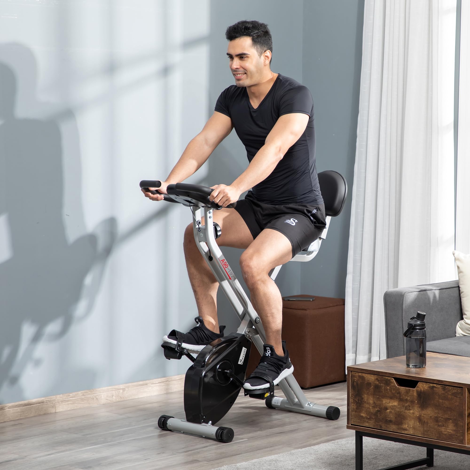 Soozier Foldable Upright Training Exercise Bike Indoor Stationary X Bike with 8 Levels of Magnetic Resistance for Aerobic Exercise, Grey