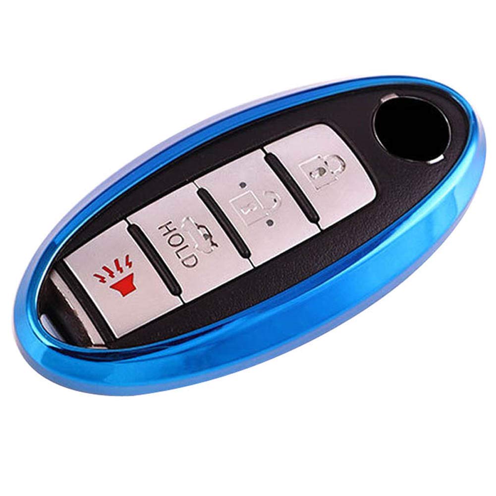Pursuestar Soft TPU Remote Smart Key Cover Fob Case Shell for Nissan 3/4/5 Button Altima Maxima Armada Murano Rogue Sedan Pathfinder Versa Leaf Titan Infiniti - Blue