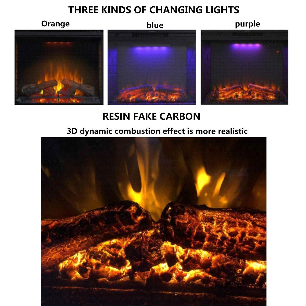 ROLTIN Electric Fireplace Heater Dimplex Electric Fires Led Fireplace Insert Multi Colour Side LED Lights with Timer Wall Recessed Mounted 77.5 * 63.2 * 23CM