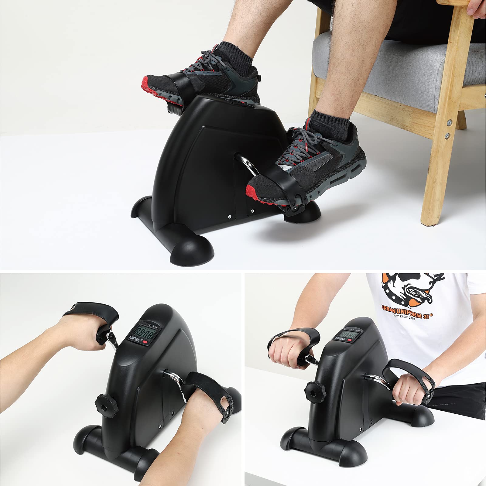 SSPHPPLIE Pedal Exerciser Bike,Mini Under Desk Mini Cycle Foot Pedal with LCD Display Arm/Leg Workout(Black)