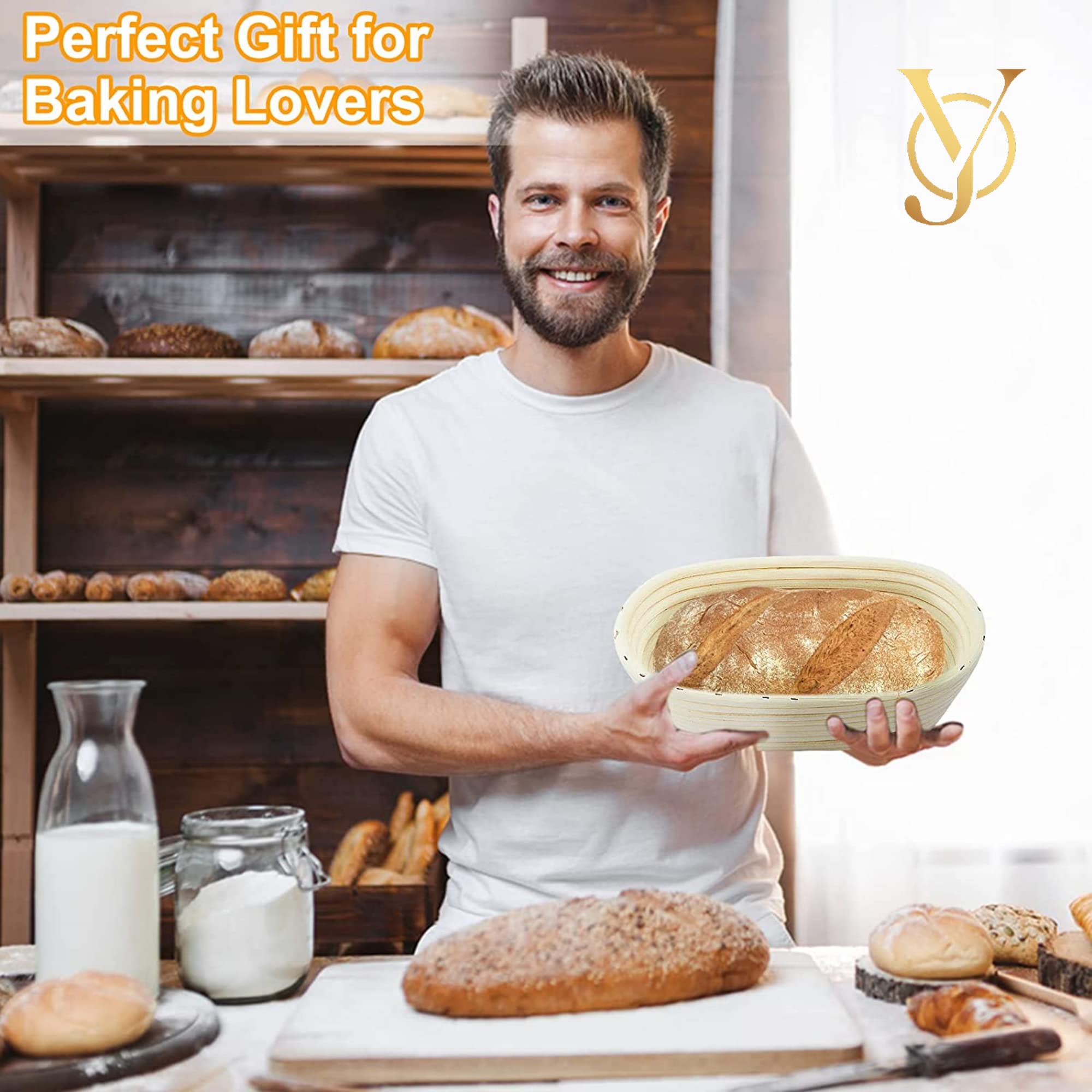 YJ DESIGNS 10 Pieces Banneton Bread Proofing Basket Set of 2-10" Round & 9.6" Oval - Sourdough Bread Baking Supplies - Bread Making Tools and Supplies - Sourdough Starter Kit - Bread Proofer