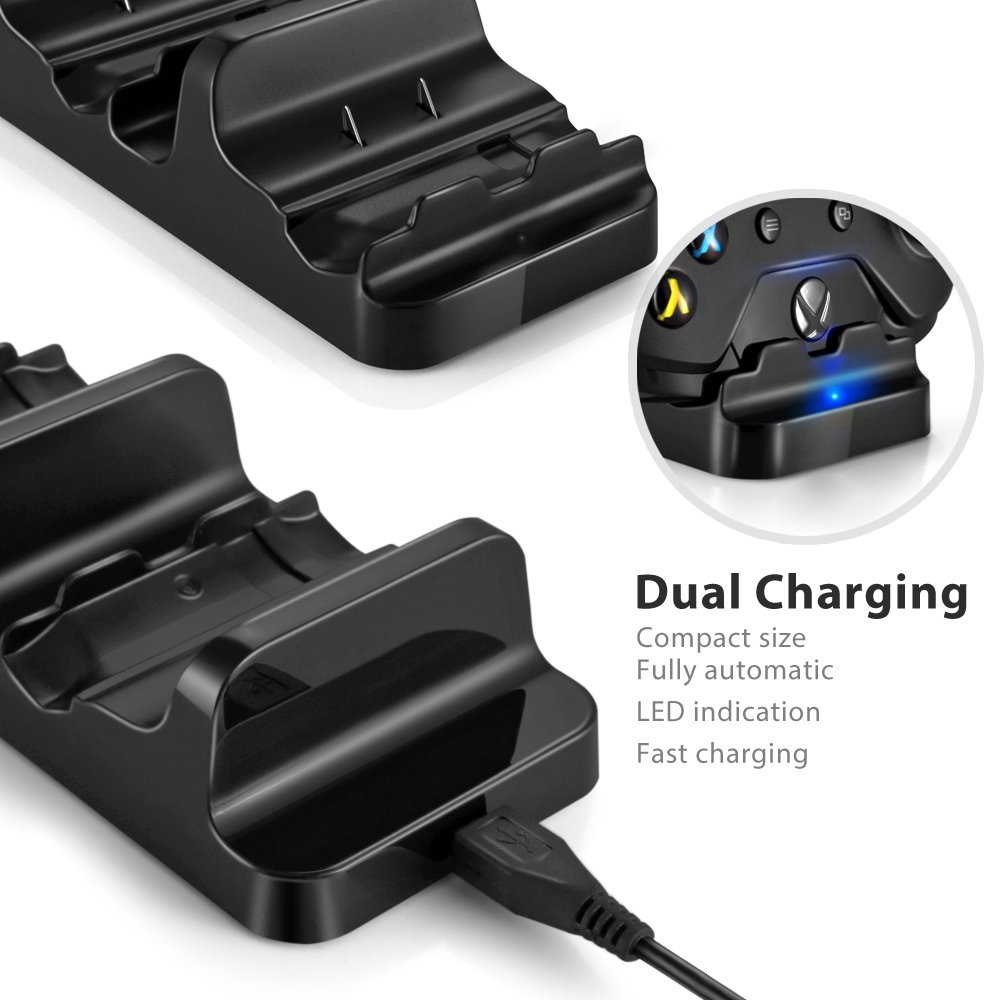 OBVIS for Xbox One (Not for Xbox Series X) Dual Charging Dock Charger Station with 2 Rechargeable Batteries and USB Cable Wireless Controller