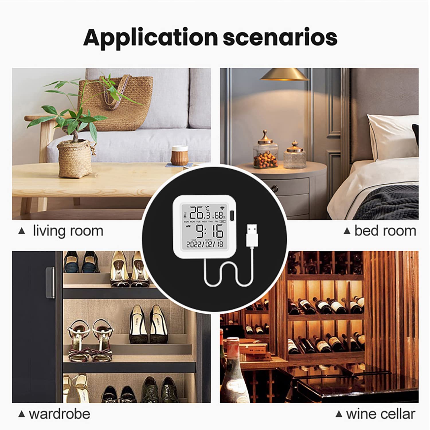WiFi Thermometer Hygrometer: Smart Temperature Humidity Sensor with Backlit LCD Screen, Free App Alerts, Indoor Temperature Gauge Humidity Monitor Compatible with Alexa Google Assistant