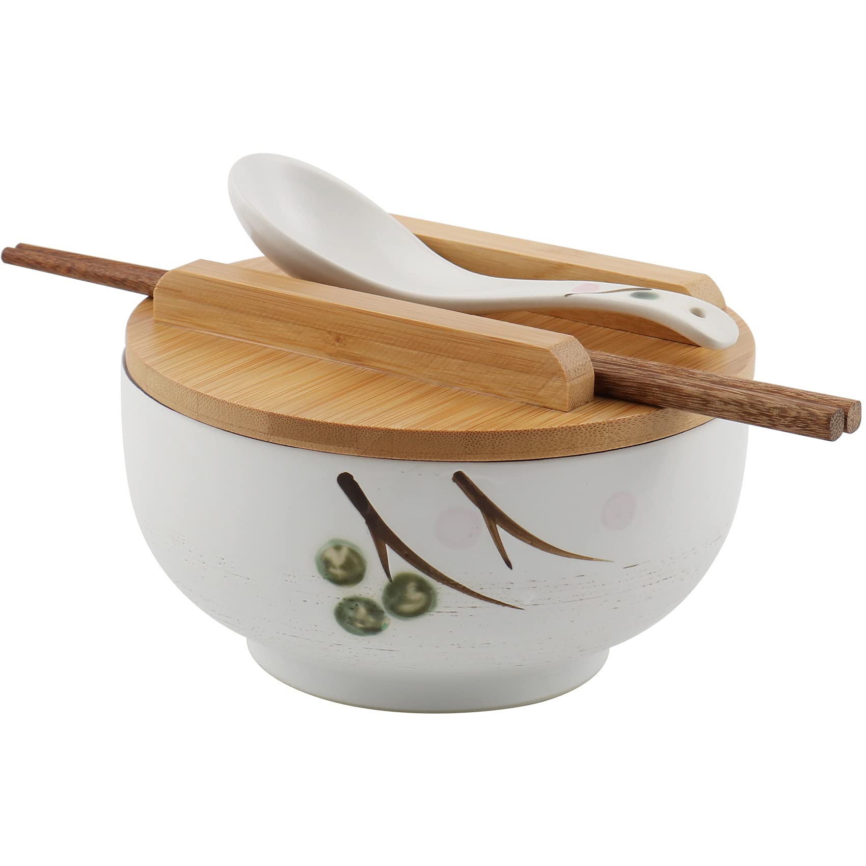 Yeking Japanese Ramen Bowls Japanese Rice Bowl (Contains chopsticks and spoons) Japanese White Ceramic Ramen Noodle Bowl Hand Drawn Rice Bowl Retro Tableware Noodle Bowl 6.5 inch
