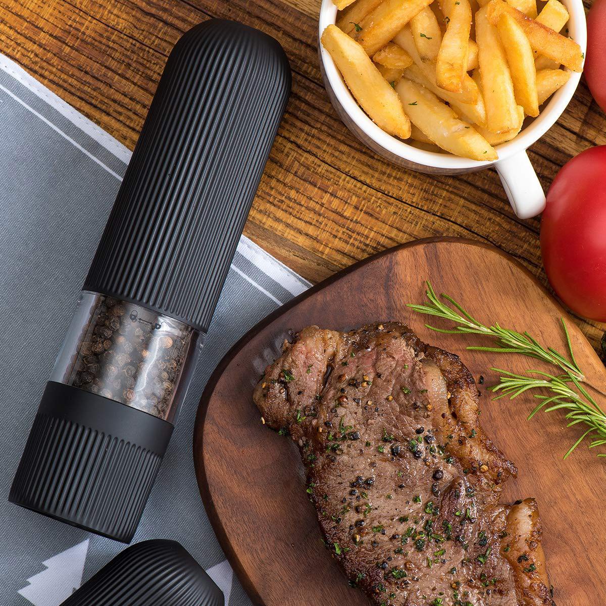 Vilihy Electric Salt Grinder Pepper Grinder Pepper Mills Salt Spice Mills Grinder Adjustable Coarseness Automatic One Handed Operation(1 Pack)