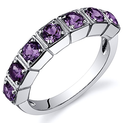PEORA Simulated Alexandrite Half-Eternity Ring Band for Women 925 Sterling Silver, 1.75 Carats Total Round Shape, Size 6