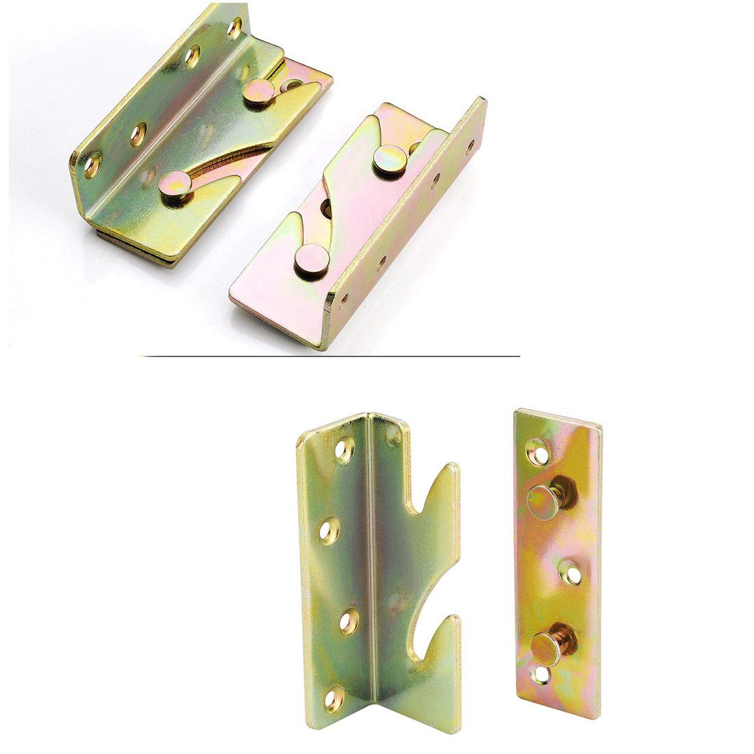 Socell 4 Sets Bed Rail Brackets Heavy Duty No-Mortise Bed Rail Fittings Wooden Bed Frame Connectors with Screws for Headboards Footboards Hold 500 pounds Maximum