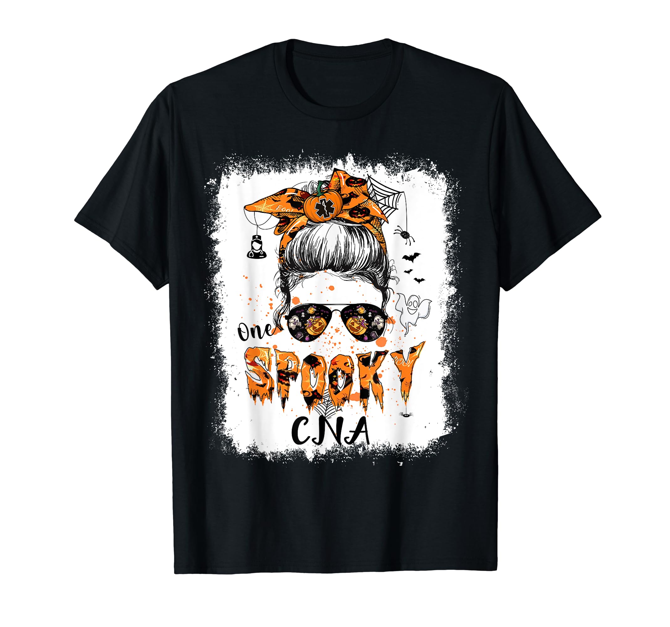 One Spooky CNA Halloween Messy Bun Bleached For Nurse RN T-Shirt