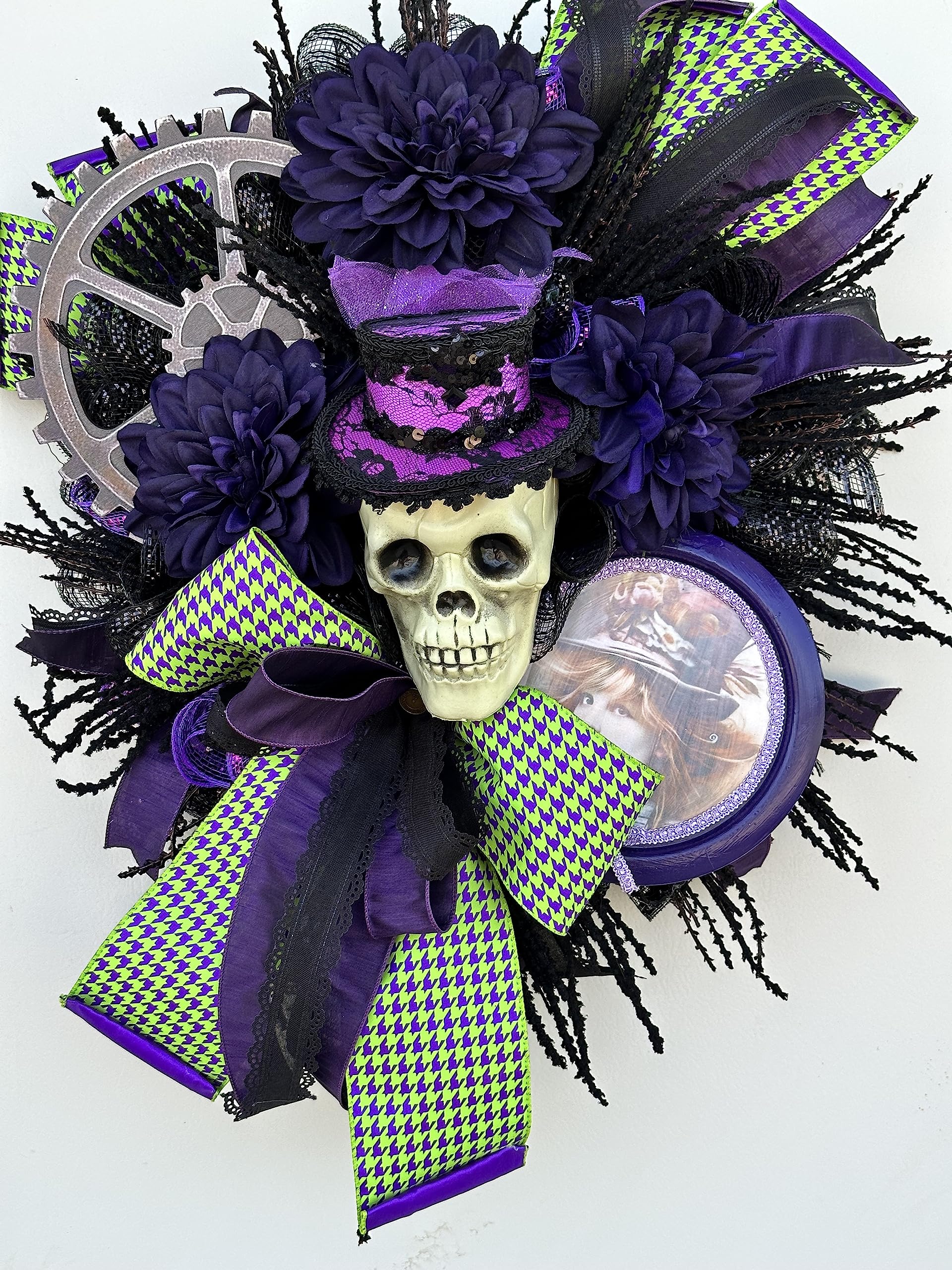 Purple Steampunk Halloween Skeleton Wreath - 26x19in - Spooky and Stylish Décor